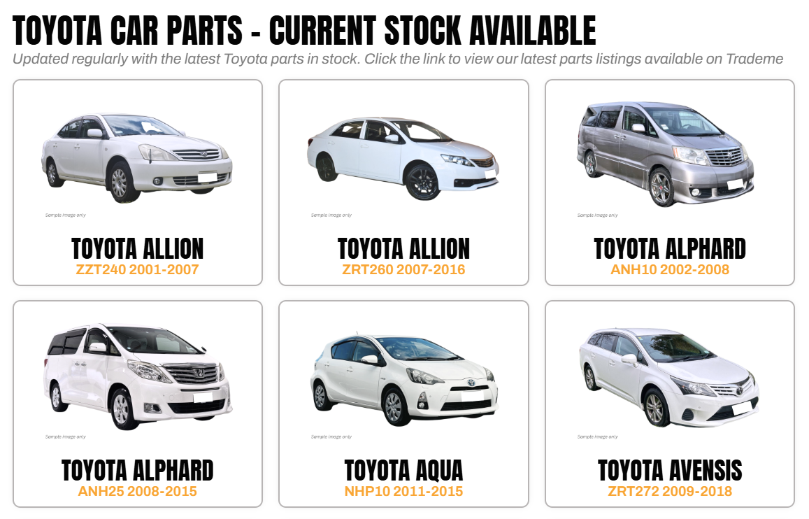 TOYOTA MODELS - AUCKLAND JAPANESE CAR PARTS CENTRE LTD